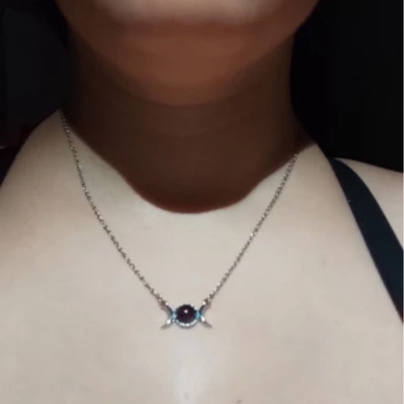 Jewelry | Black Obsidian Crystal Triple Moon Goddess Silver Necklace ...